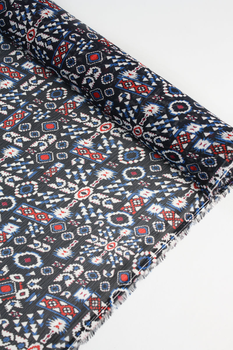Freddy - Printed Yoryu Chiffon | Indigo – Drapers Fabrics