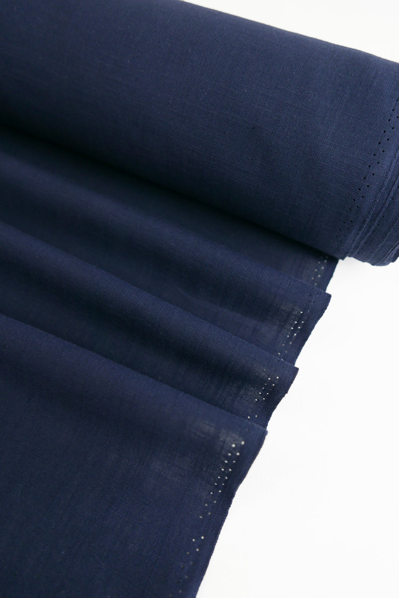 Amber - Crosshatch Linen | Navy – Drapers Fabrics