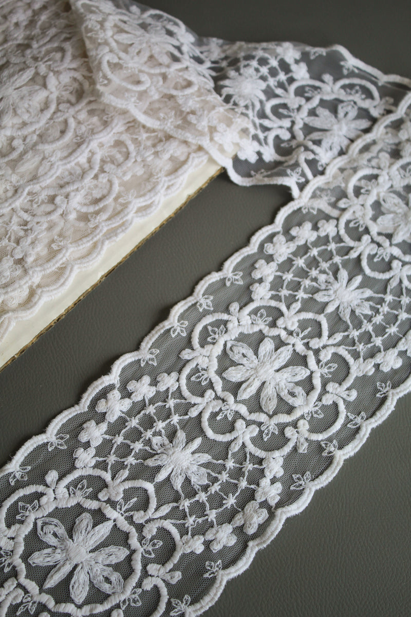 #14 Archival French Embroidered Lace - 15cm | Bone – Drapers Fabrics